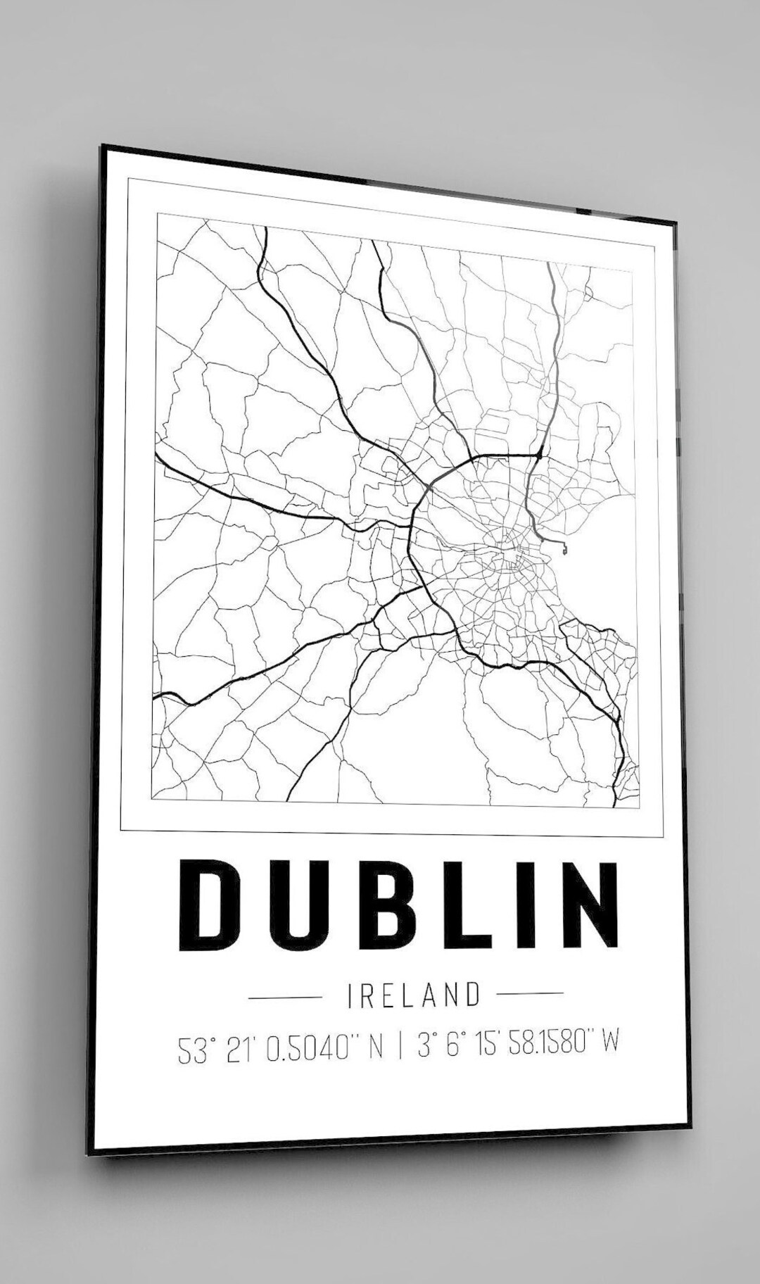 Dublin Ireland City Map With Co Ordinates High Gloss Acrylic Glass Wall ...