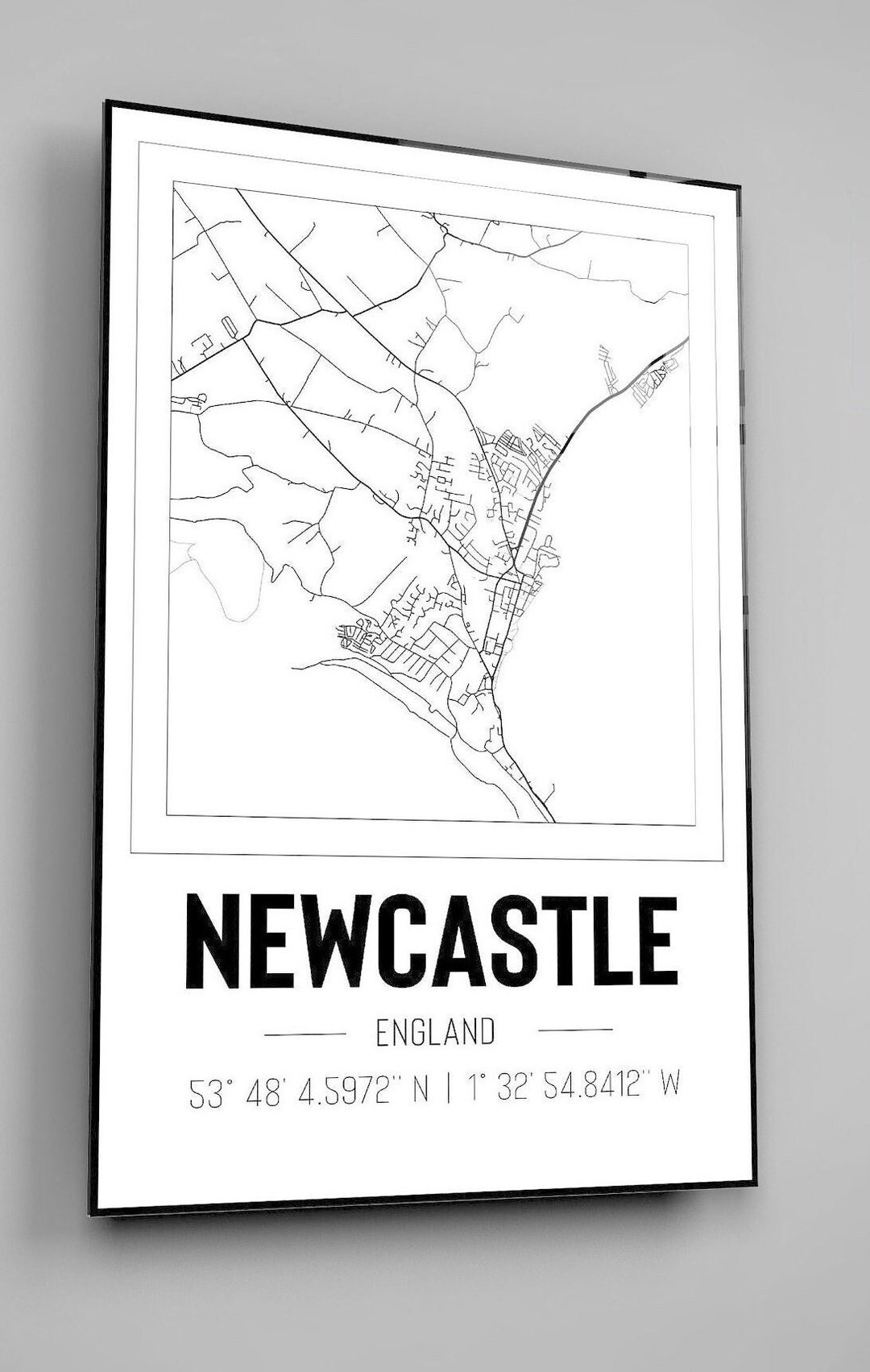 Newcastle England Map Art Print, Modern Acrylic Glass Wall Decor - Etsy