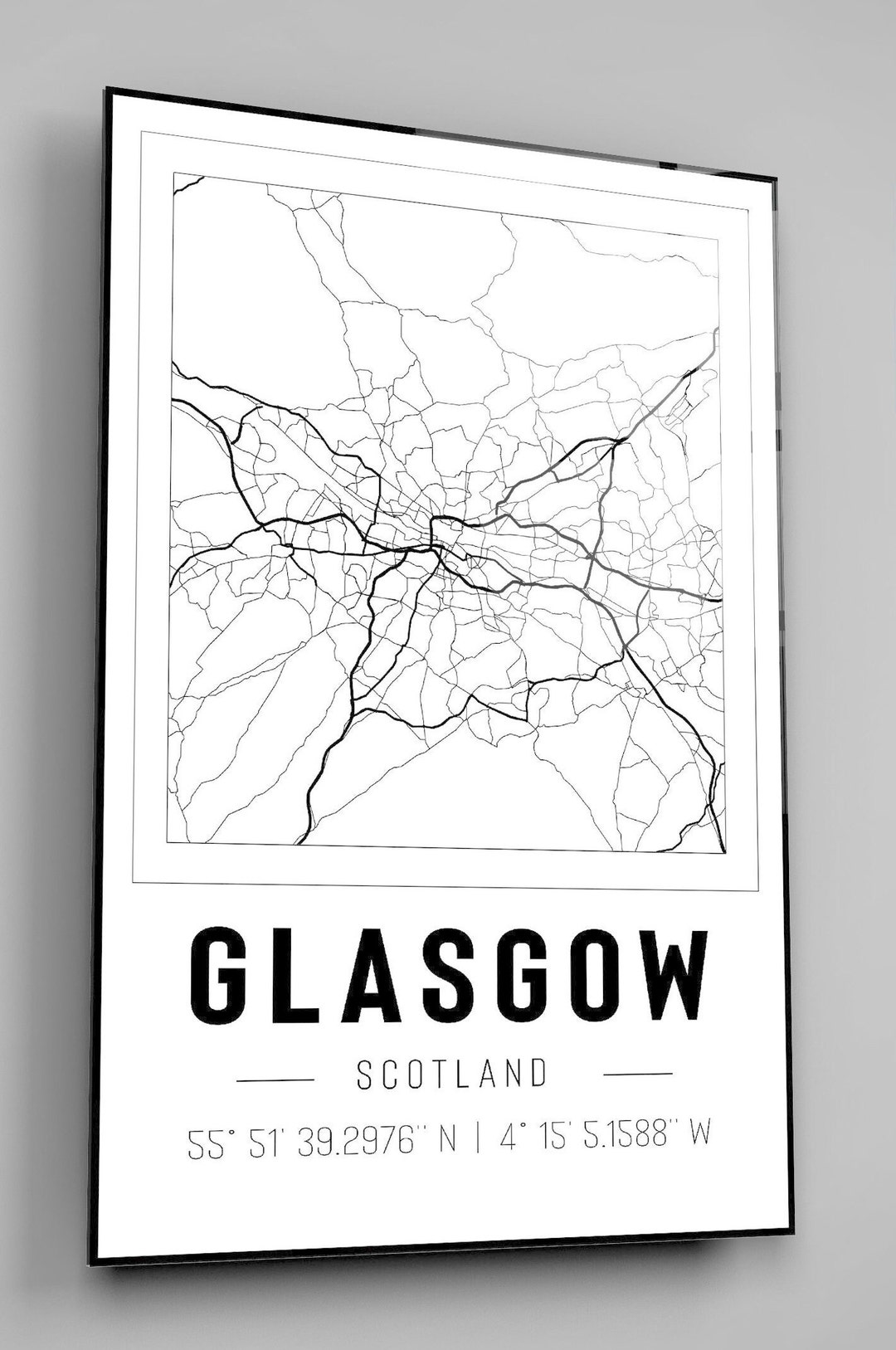 Glasgow Scotland City Map With Co Ordinates High Gloss Acrylic Glass ...