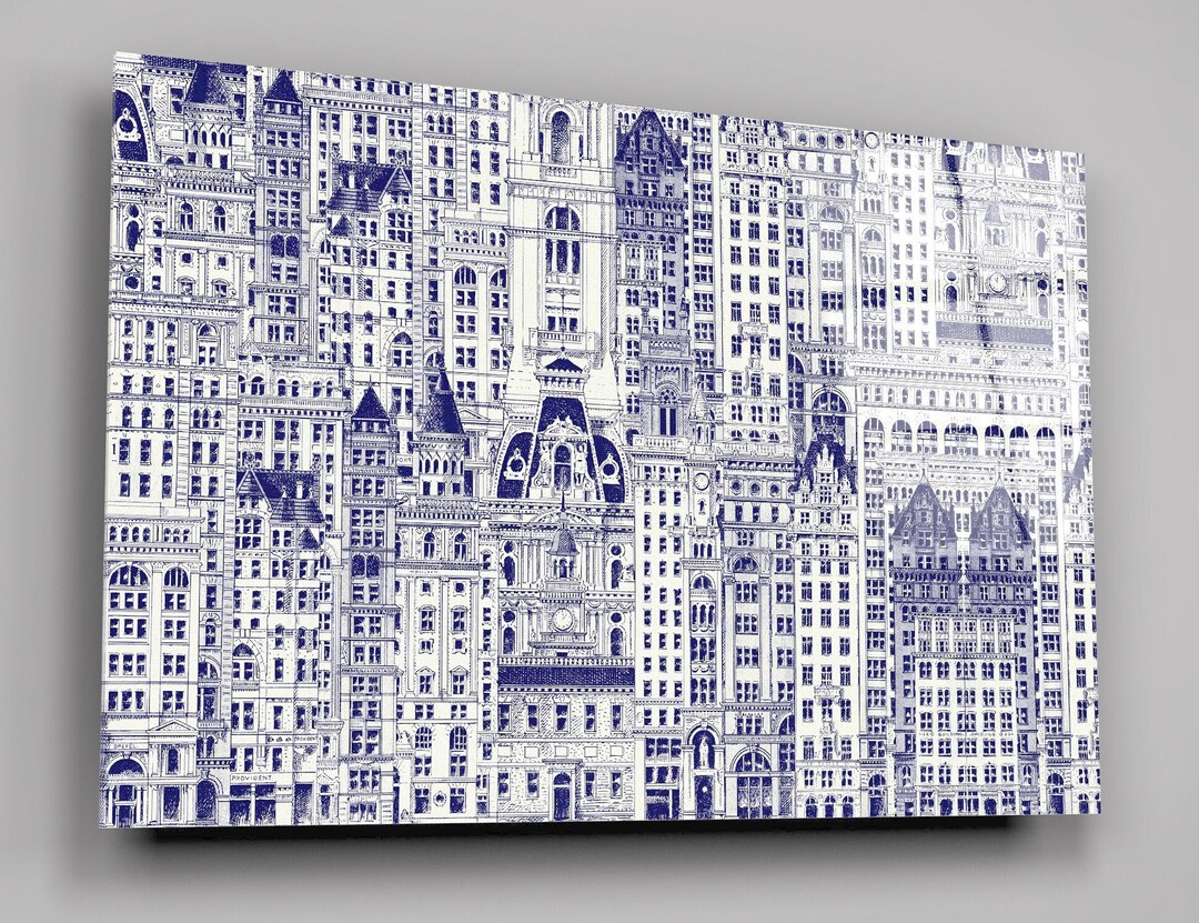 Blue Cityscape Acrylic Wall Art: Vintage Building Pattern - Etsy