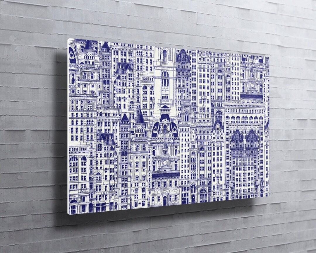 Vintage Blue Cityscape Art, Aluminum Metal Wall Decor - Etsy