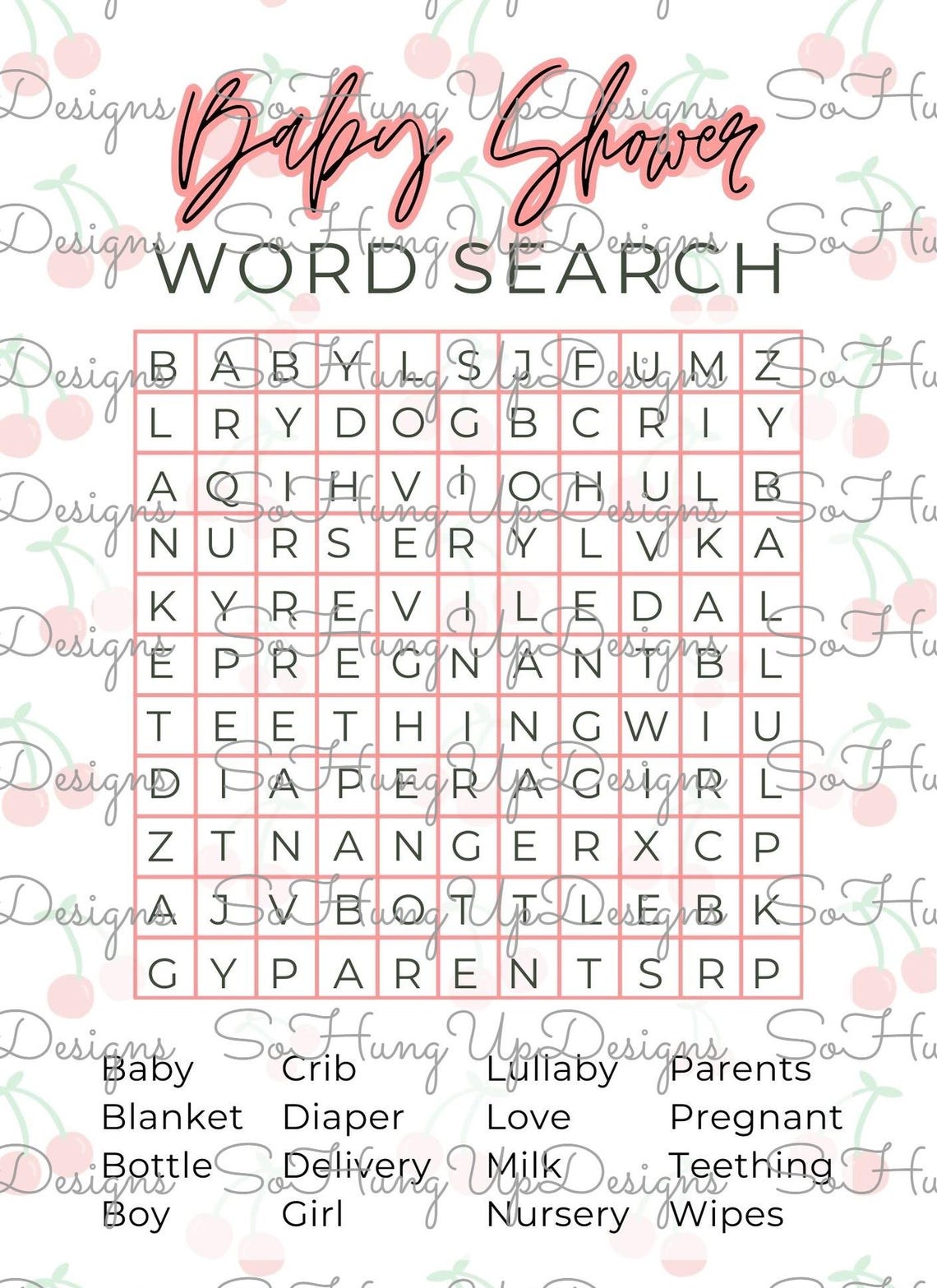 5 Printable Baby Shower Games Cherry Theme Cute Games Baby Shower Fun ...