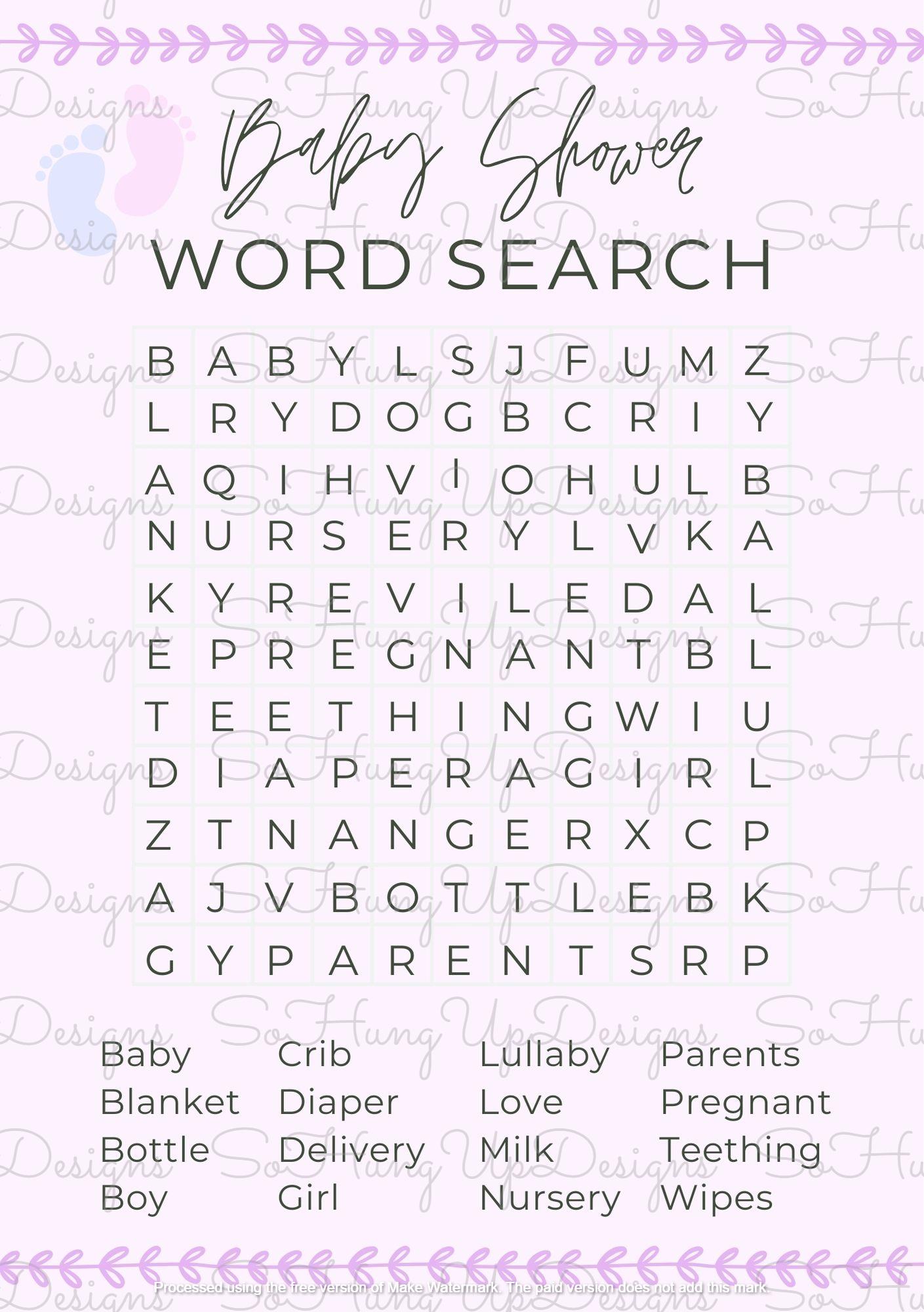 5 Printable Baby Shower Games Purple Cute Jungle Games Baby Shower Fun ...