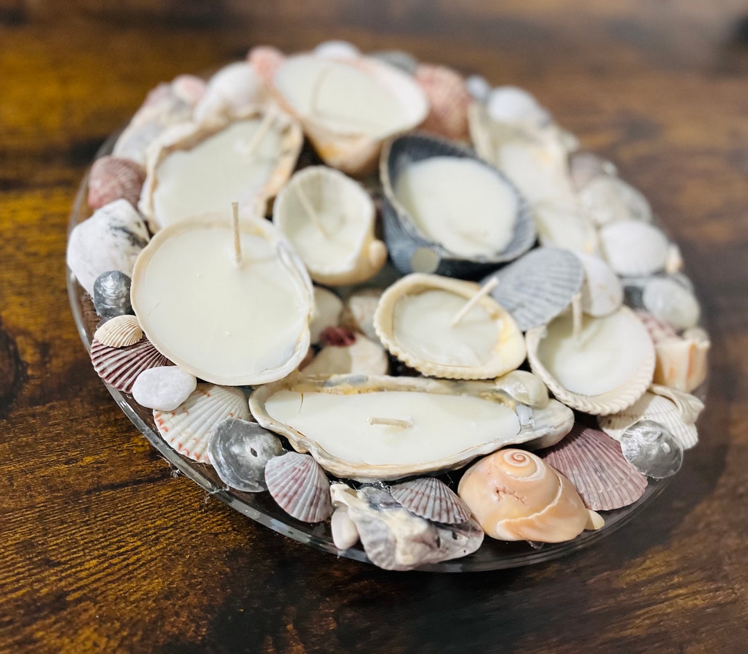 Seashell Candle Centerpiece Shell Decor Wedding Centerpiece Coastal ...
