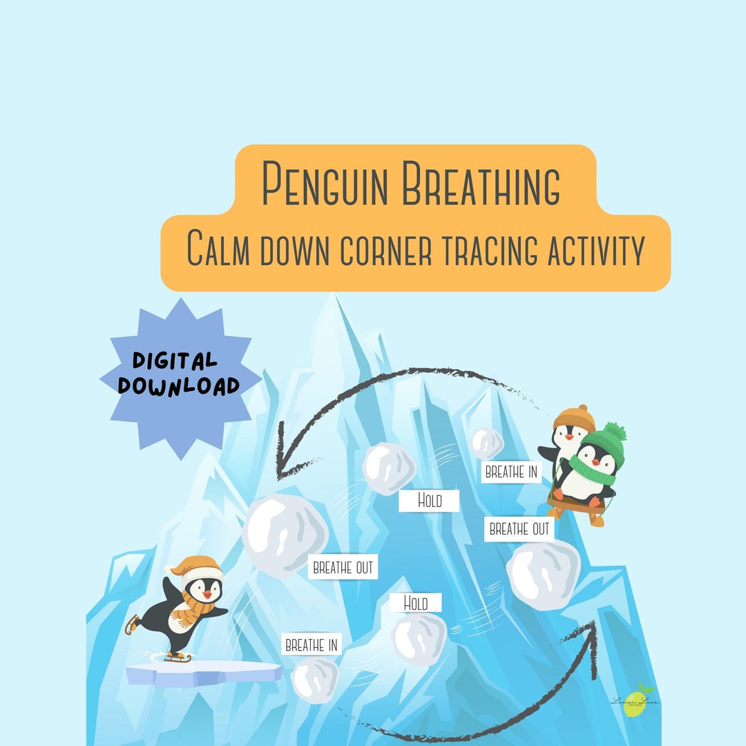 Kid Penguin Calm Down Corner Breathing Exercise Digital Download Finger ...