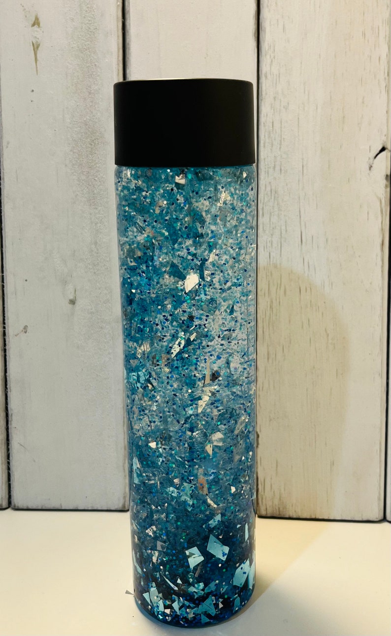 Personalized Blue Silver Glitter Sensory Jar Calm Down Bottle for Kids ...