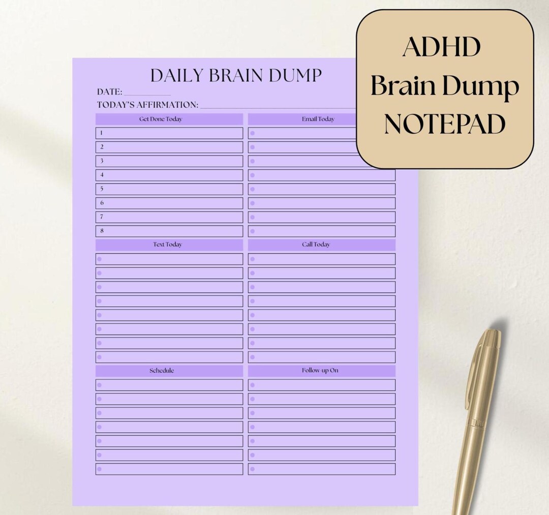 ADHD Brain Dump Notepad: Daily Planner for Task Management & Executive ...