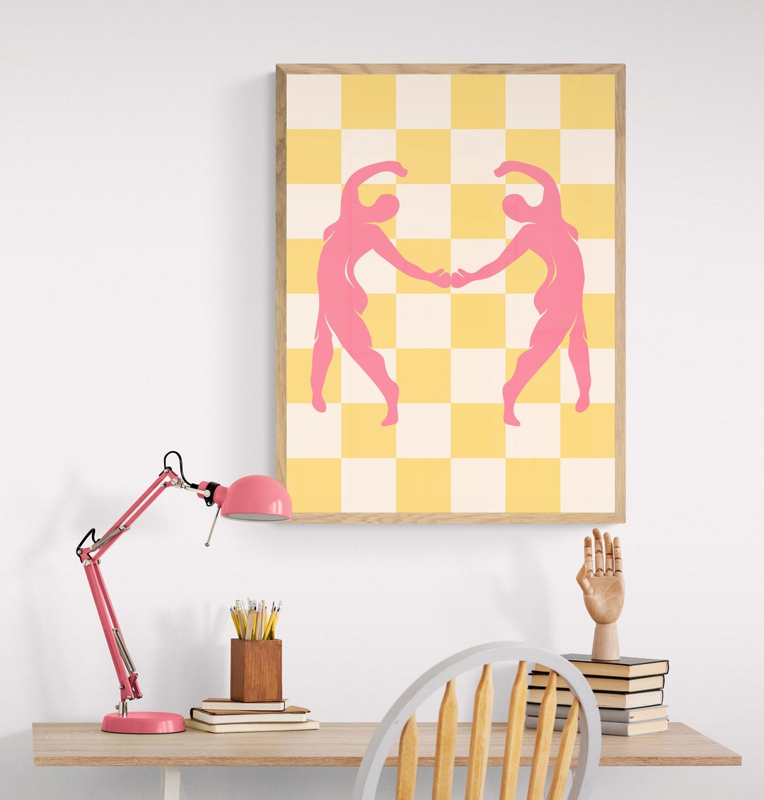 Yellow Preppy Art Print, Groovy Art Poster, Quirky Pastel Poster ...