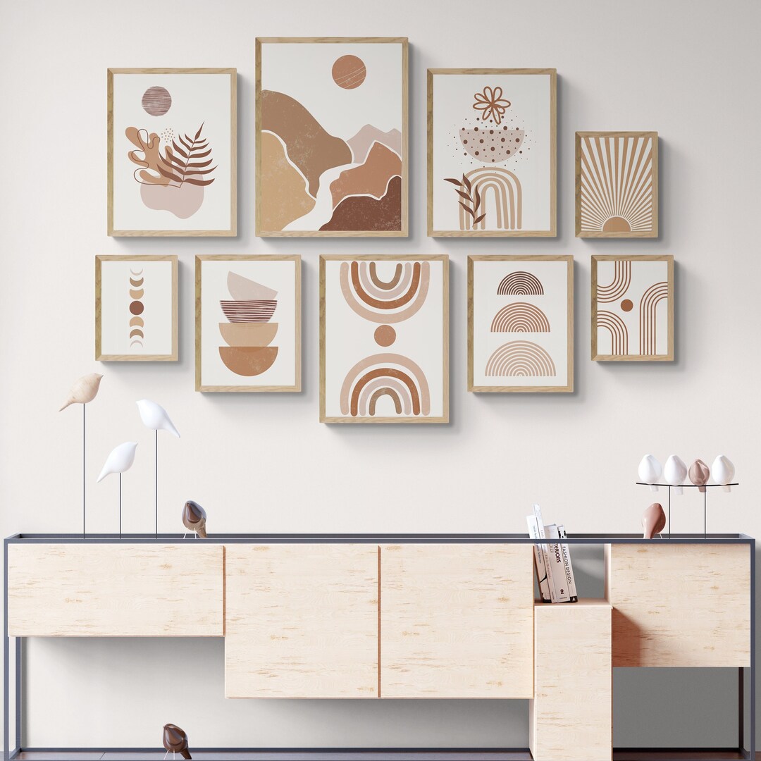Brown Boho Wall Arts Set of 9, Earth Tone Bohemian Posters, Boho Nature ...