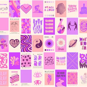 Purple and Pink Groovy Wall Collage Kit, 100 Pcs, Funky Pink Room Decor ...