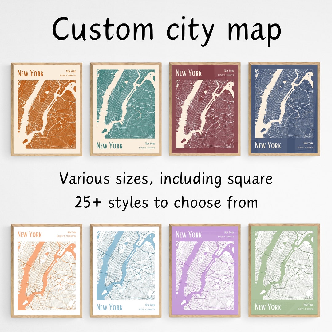 Custom City Map Print, Map of Any City, Personalized City Map Poster ...