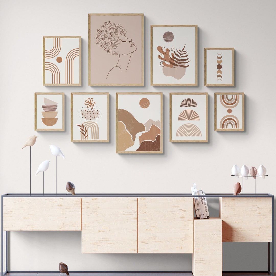 Brown Boho Wall Arts Set of 9, Earth Tone Bohemian Posters, Boho Nature ...