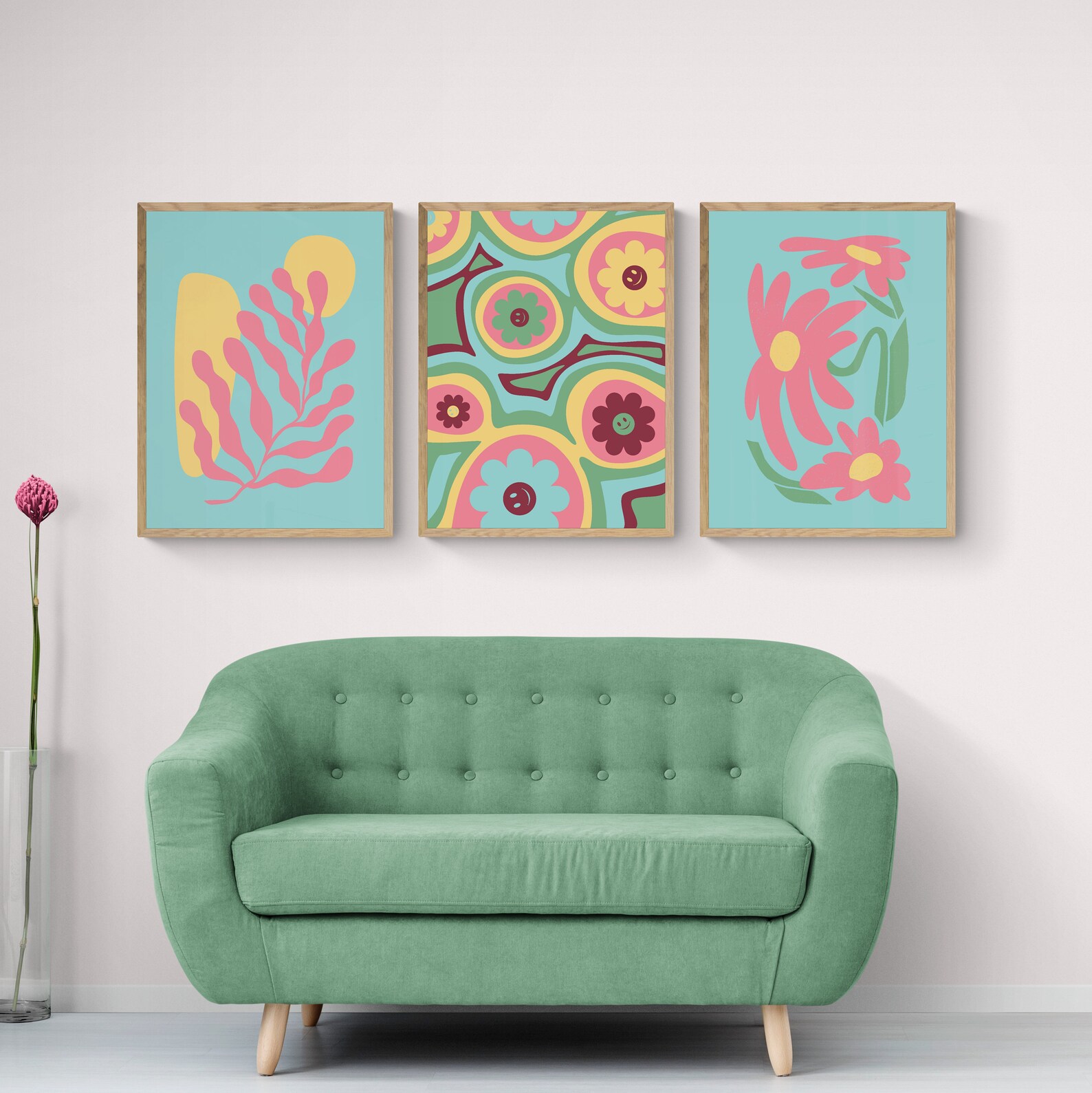 Preppy Art Prints Set of 12, Funky Printable Arts, Colorful Groovy Art ...