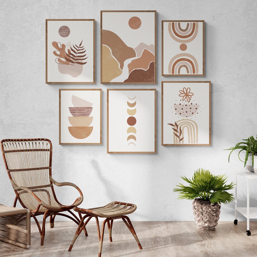 Brown Boho Wall Arts Set of 6, Earth Tone Bohemian Posters, Boho Nature ...