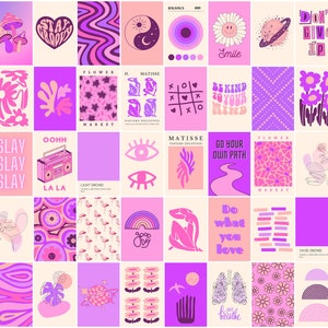 Purple and Pink Groovy Wall Collage Kit, 100 Pcs, Funky Pink Room Decor ...