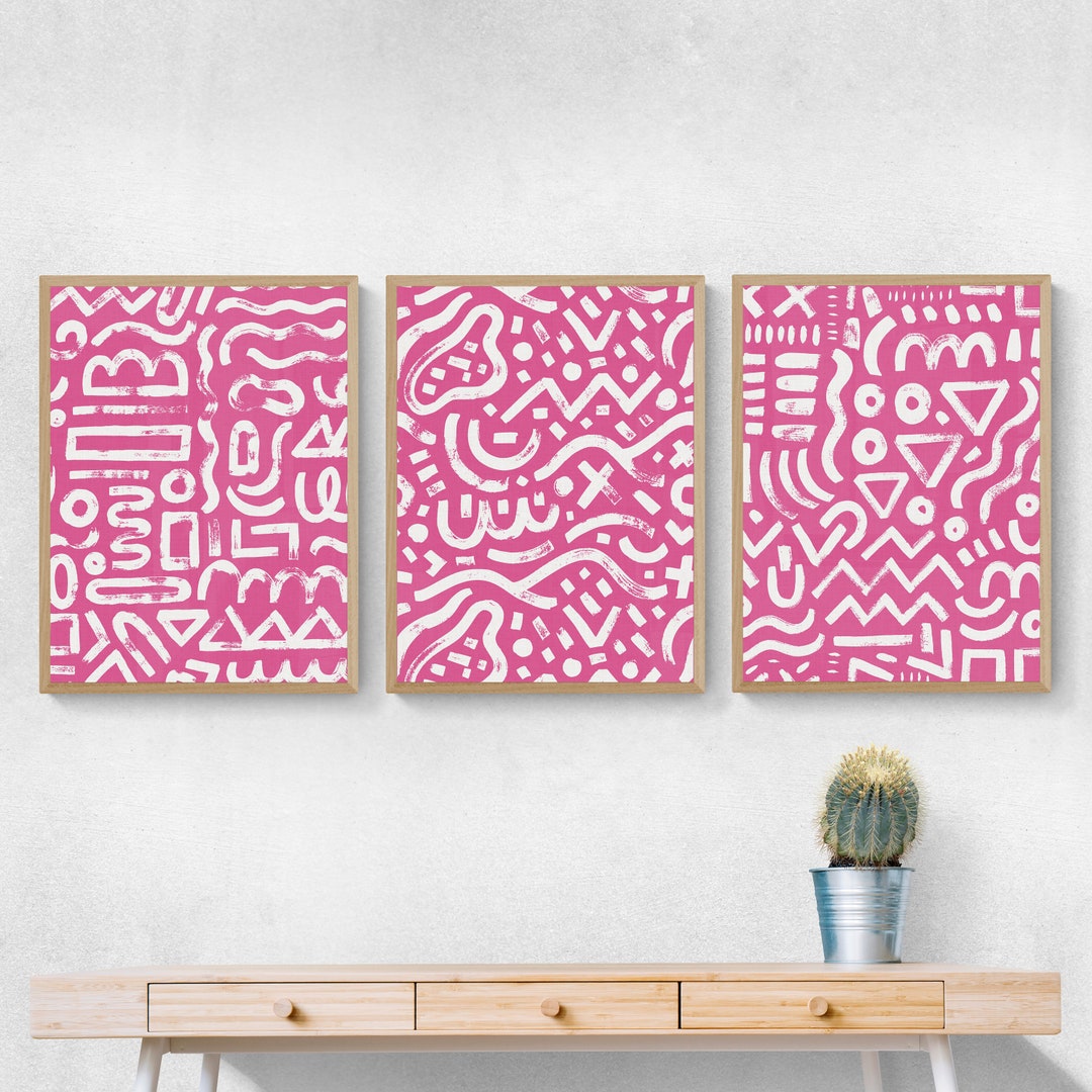 Berry Pink Modern Abstract Wall Arts, Set of 3 Pink Abstract Art ...