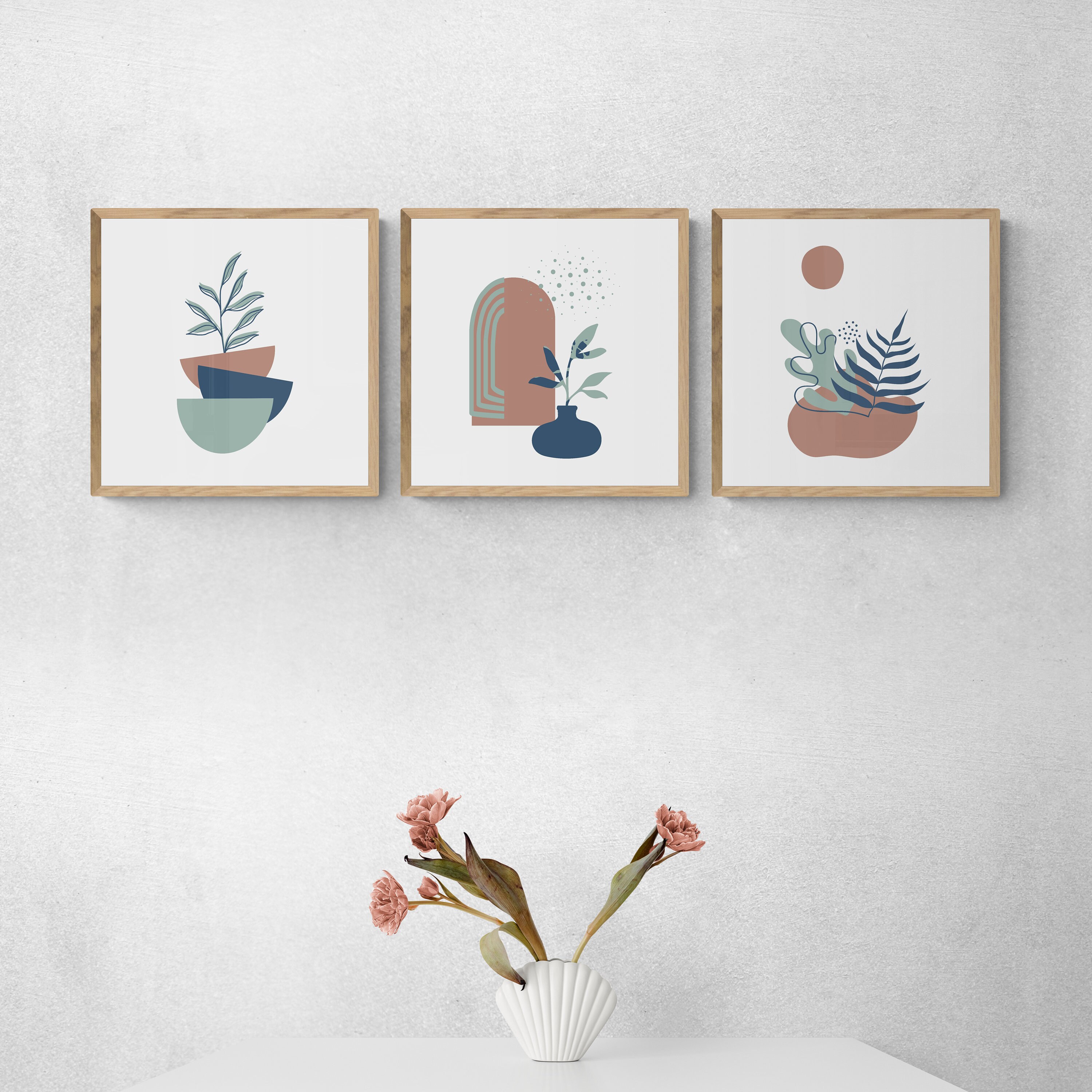 Boho Art Prints Set of 3, Earth Tone Abstract Posters, Modern Boho Wall ...