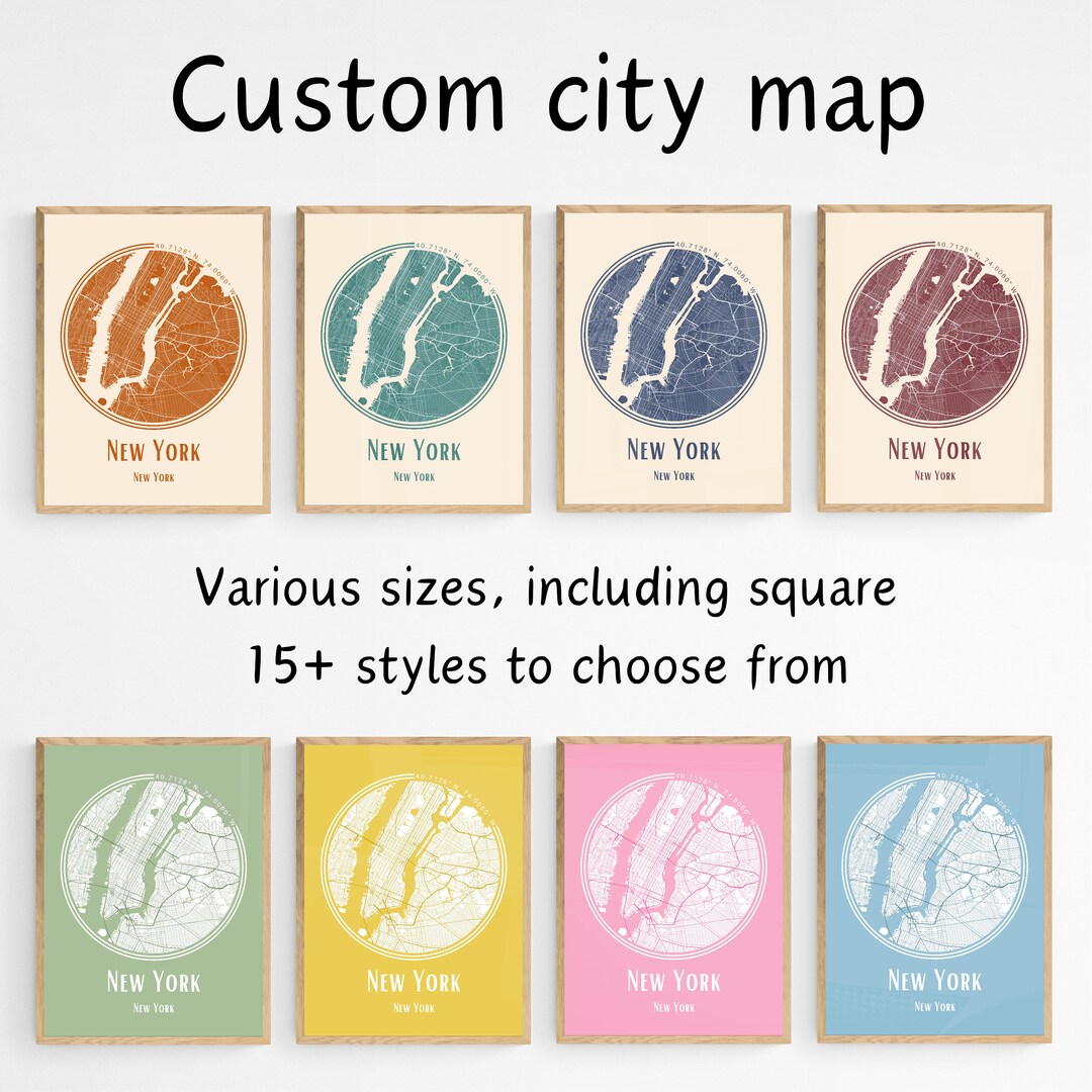 Custom City Map Print, Map of Any City, Personalized City Map Poster ...