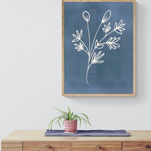 Minimalist Botanical Prints Set of 3, Light Navy Blue Botanical Posters ...