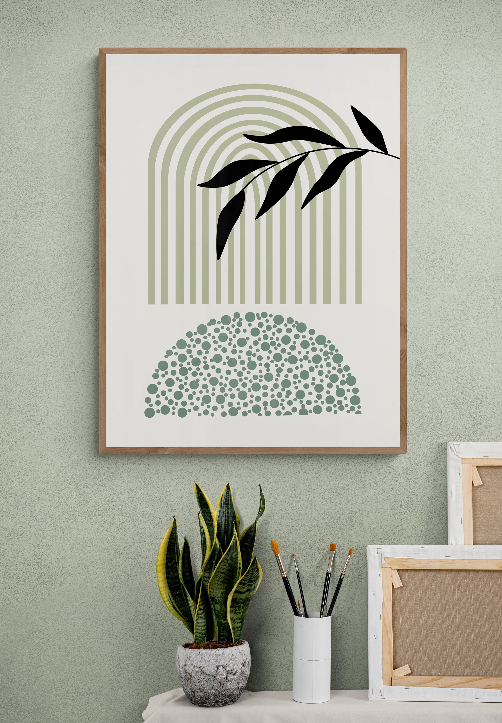 Green Boho Abstract Wall Arts Set of 9, Sage Green Bohemian Art Set ...