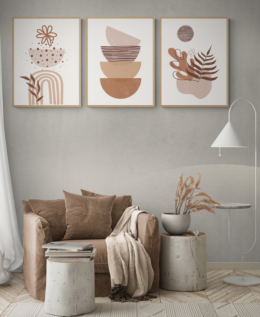 Brown Boho Wall Arts Set of 3, Earth Tone Bohemian Posters, Boho Nature ...