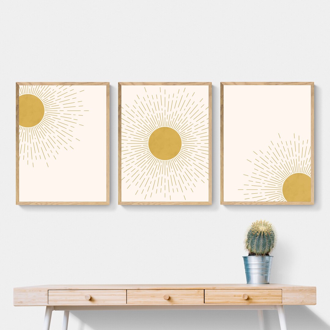 Boho Sun Prints Set of 3, Sunrays, Sunburst, Square Sizes Included ...