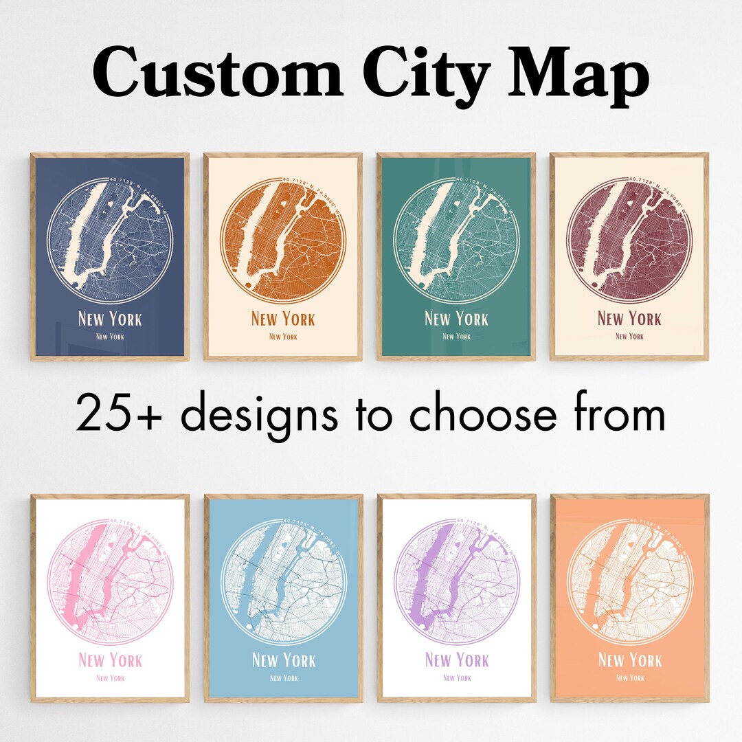 Custom City Map Print, Map of Any City, Personalized City Map Poster ...