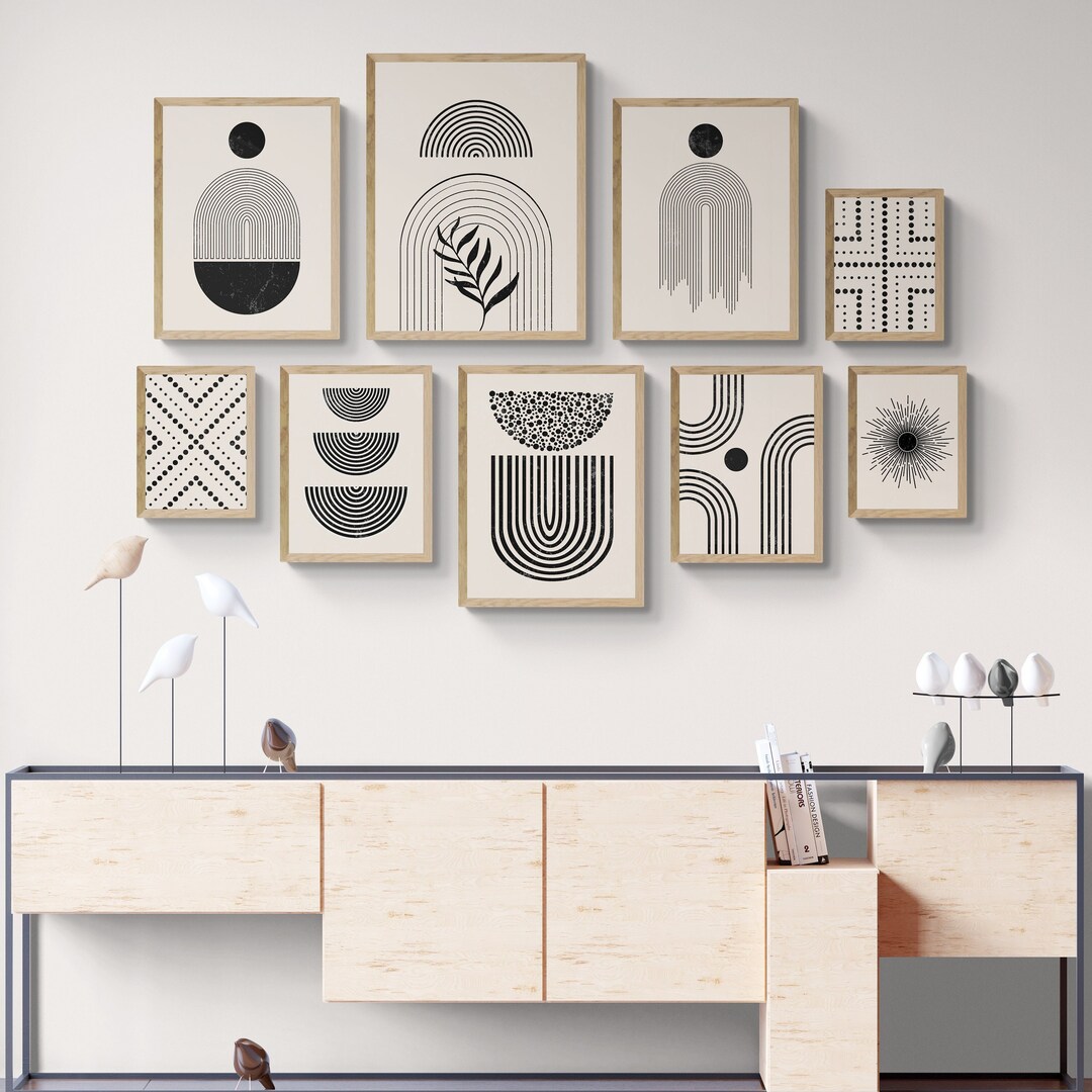 Black Boho Abstract Art Prints, Set of 9, Minimal Abstract Art Posters ...