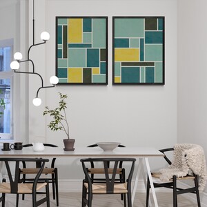 Teal Geometric Abstract Wall Arts, Set of 2 Modern Abstract Prints ...