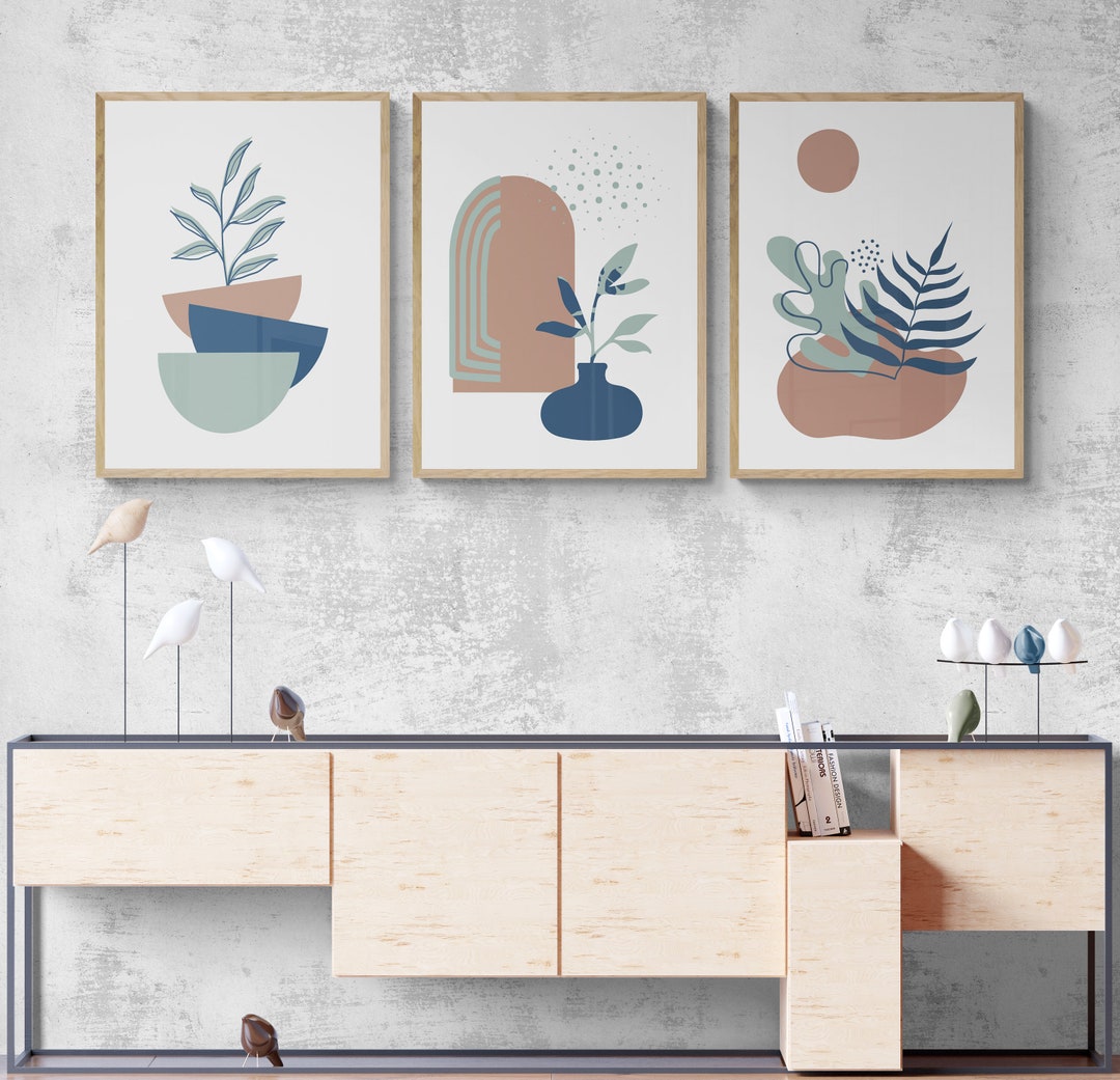 Boho Art Prints Set of 3, Earth Tone Abstract Posters, Modern Boho Wall ...