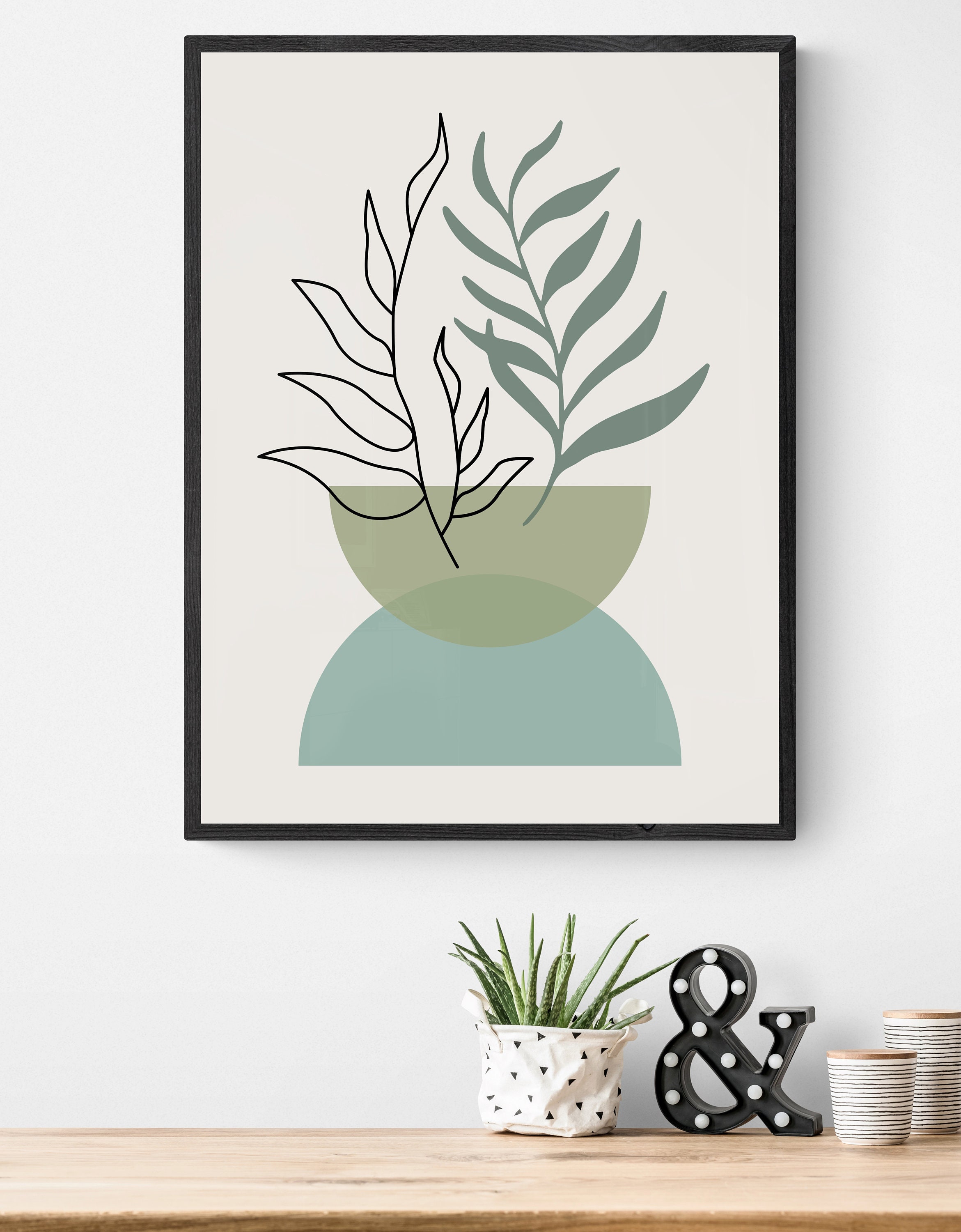 Green Boho Abstract Wall Arts Set of 9, Sage Green Bohemian Art Set ...