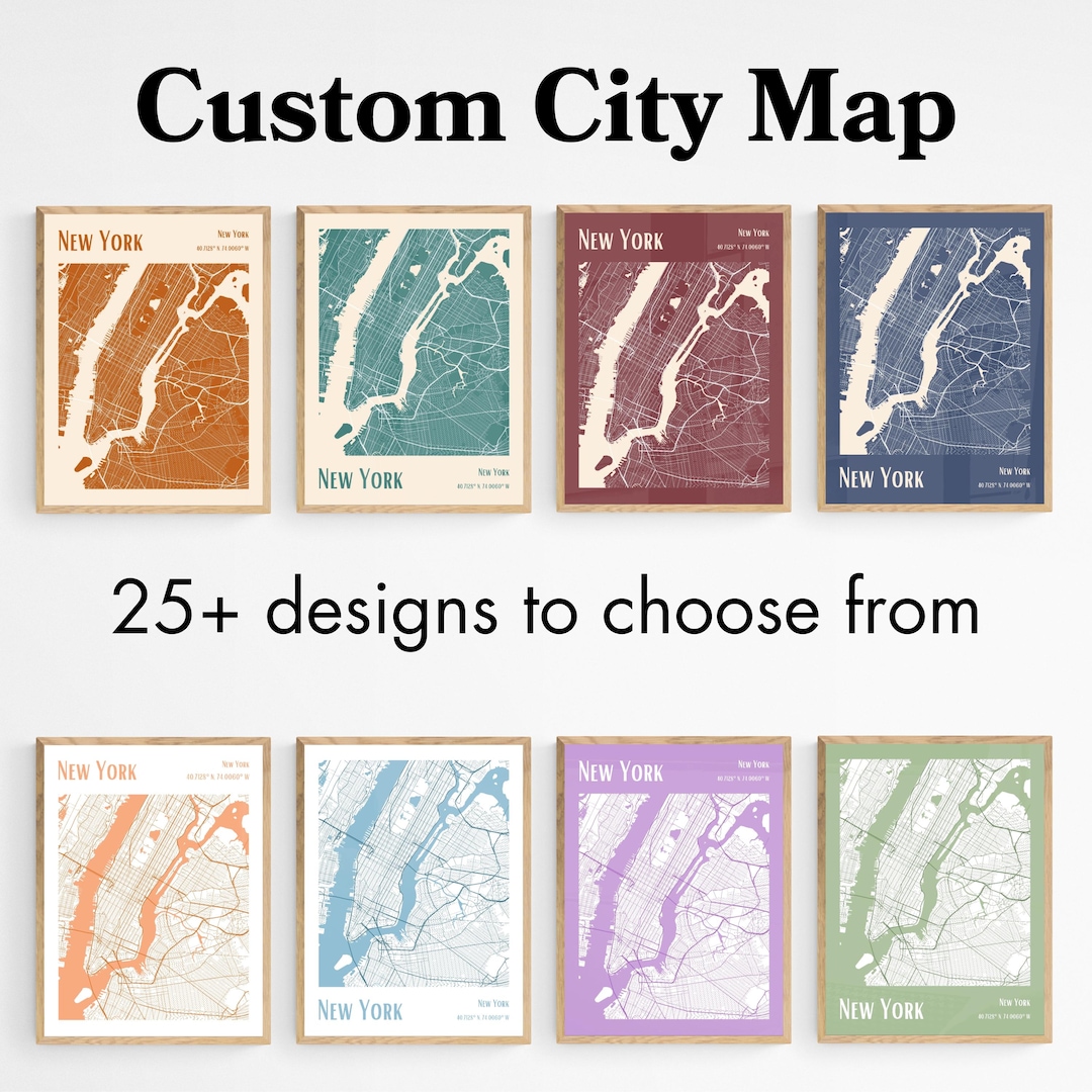 Custom City Map Print, Map of Any City, Personalized City Map Poster ...