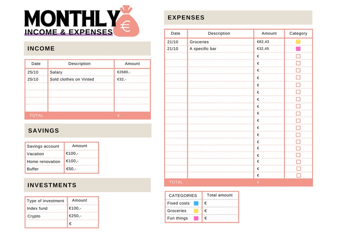 Budget Template, Monthly Expenses, Personal Finance, Expense Tracker ...