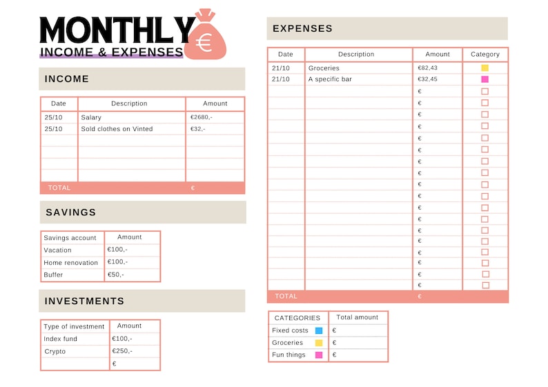 Budget Template, Monthly Expenses, Personal Finance, Expense Tracker ...
