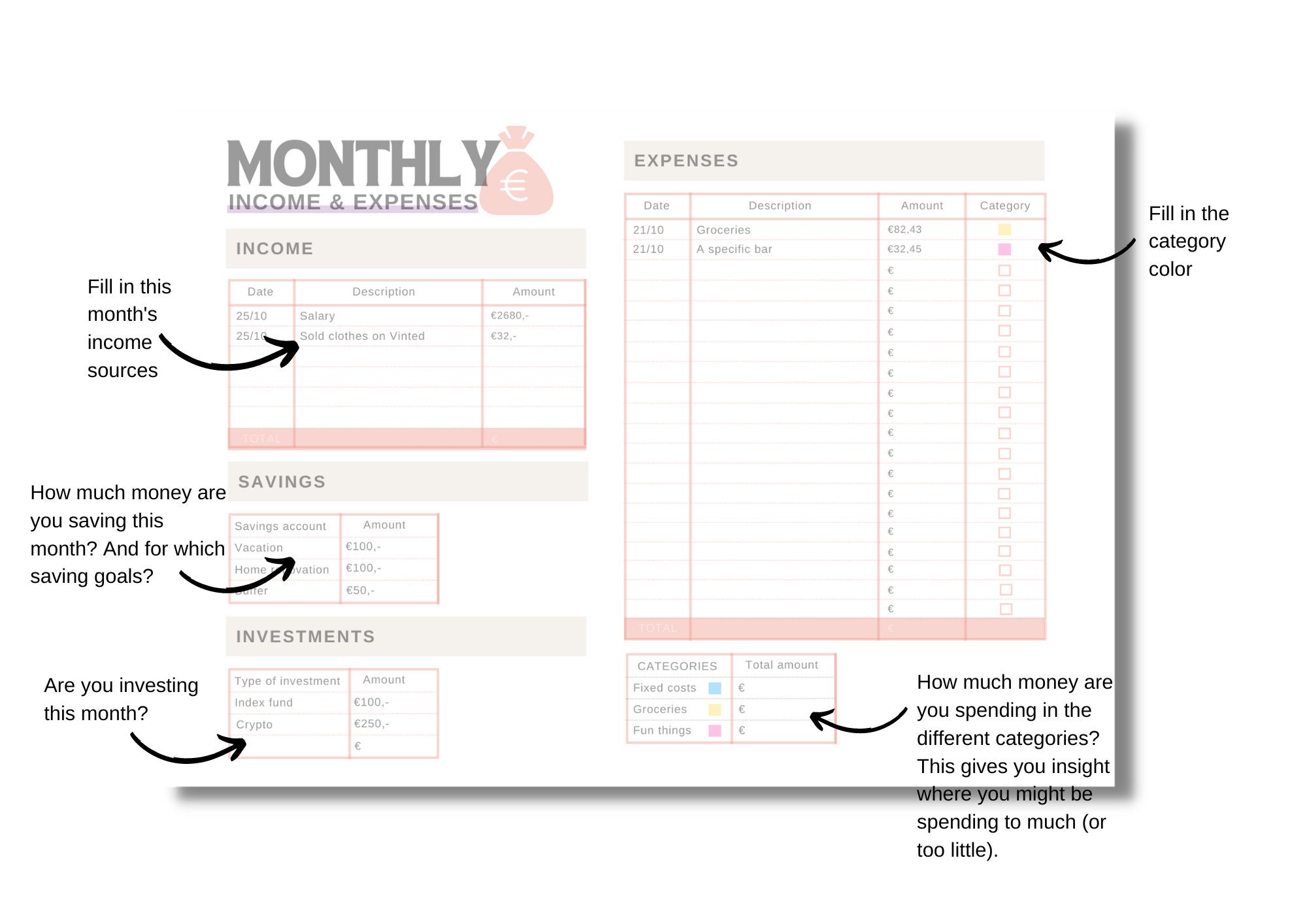 Budget Template, Monthly Expenses, Personal Finance, Expense Tracker ...