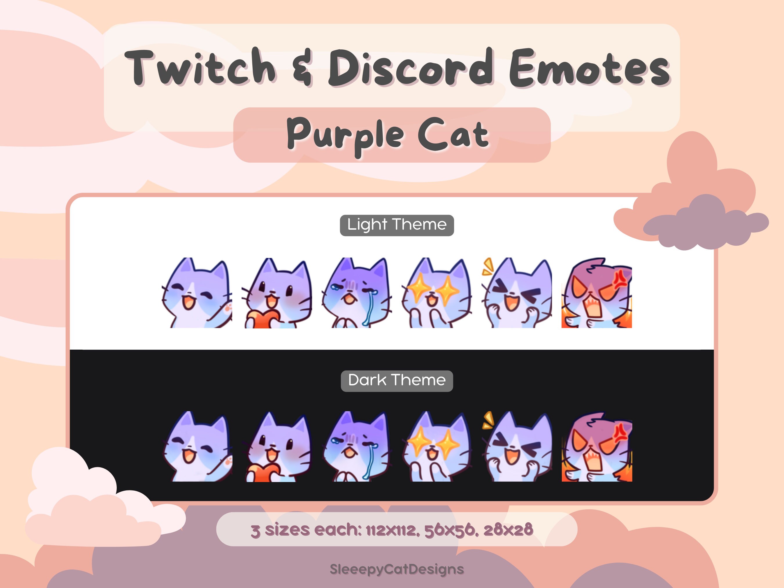 PURPLE CAT EMOTES for Streamer Emojis & Stickers for Twitch - Etsy