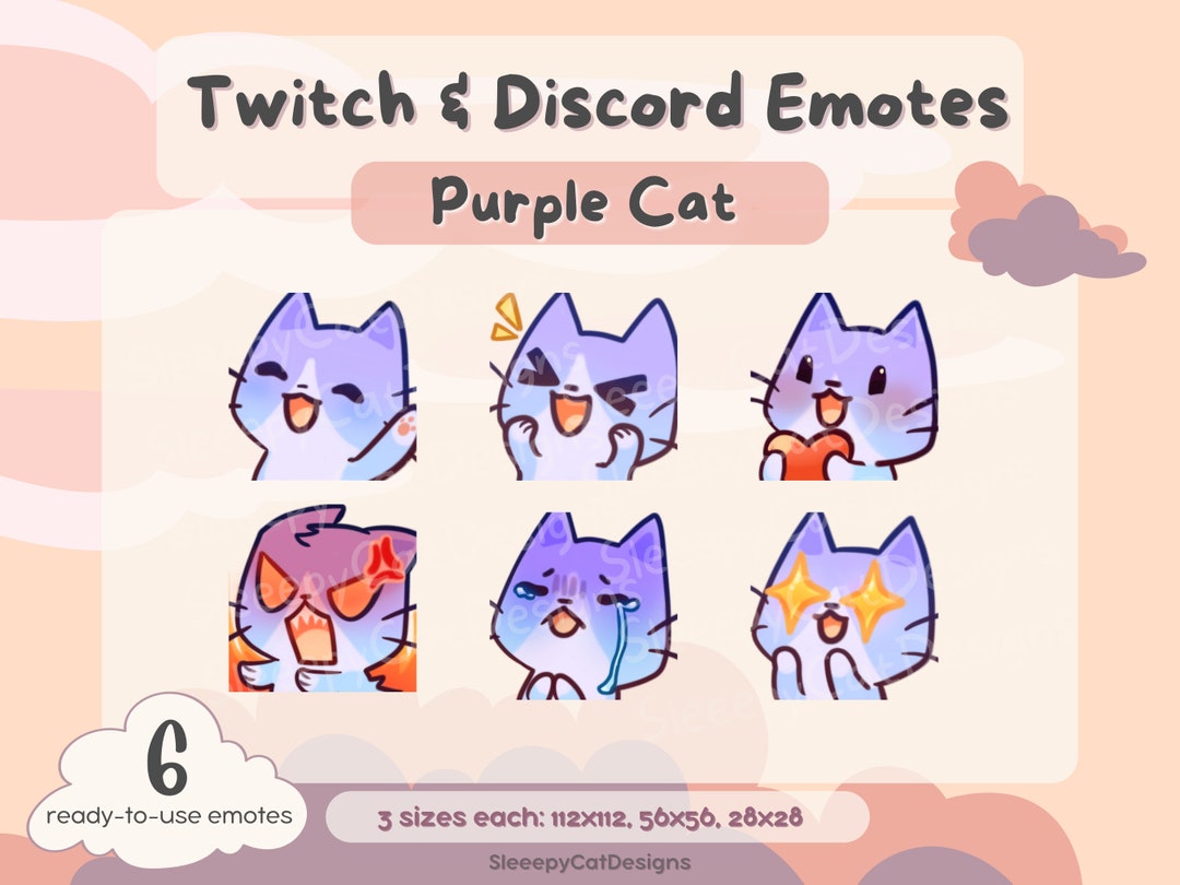 PURPLE CAT EMOTES for Streamer | Emojis & Stickers for Twitch, Discord ...