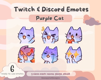Purple Cat Emotes for Twitch and Discord - Kawaii - Cute - Etsy