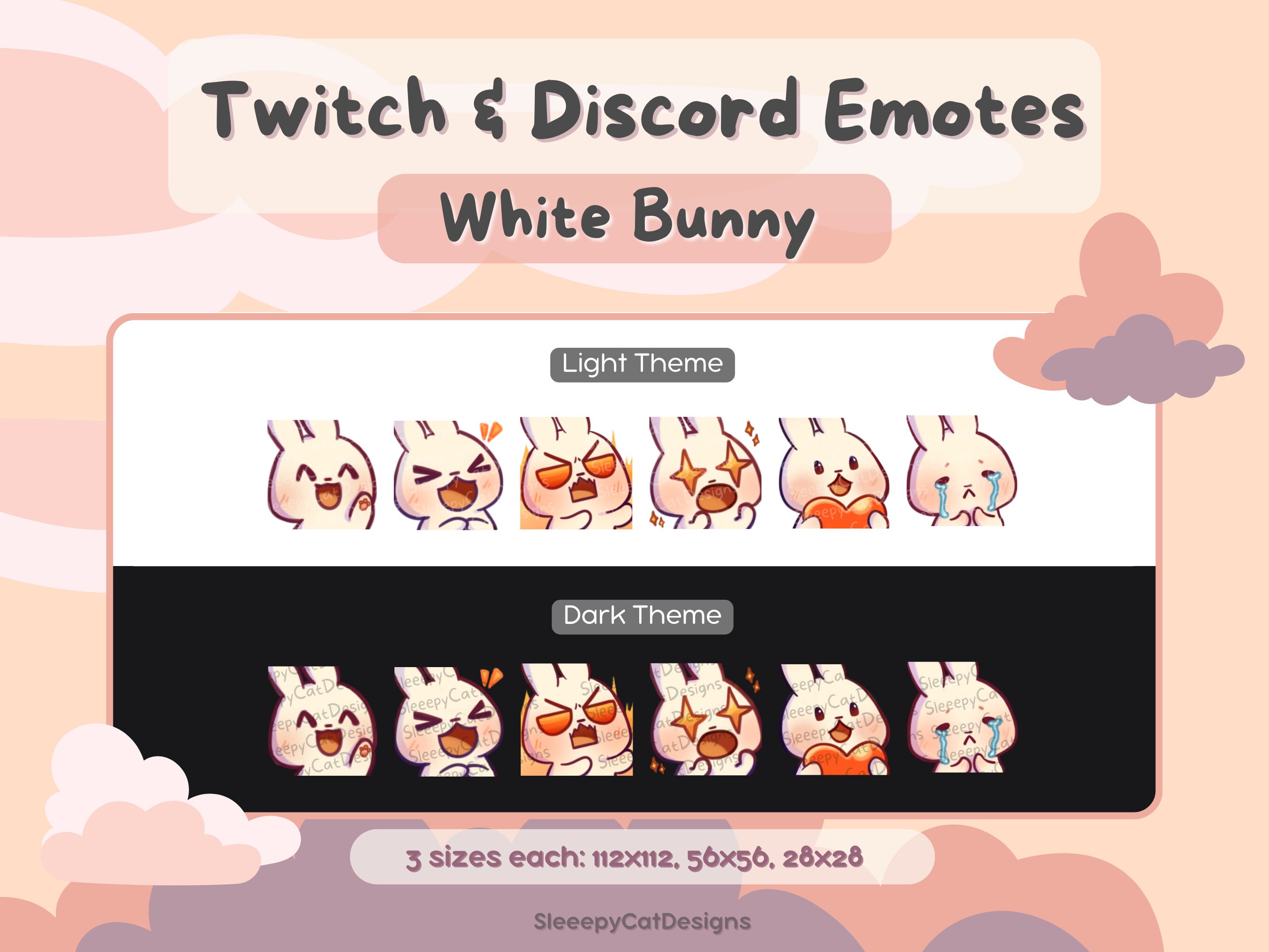WHITE BUNNY EMOTES for Streamer Emojis & Stickers for Twitch, Discord ...