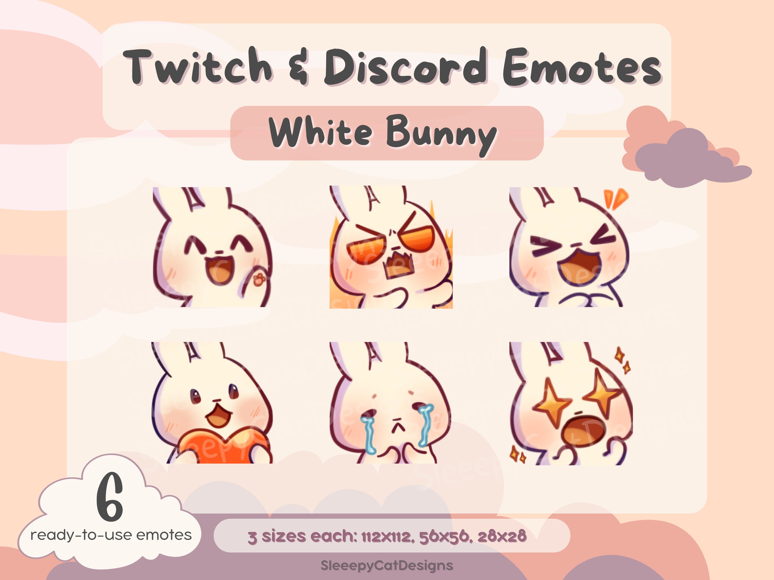 WHITE BUNNY EMOTES for Streamer | Emojis & Stickers for Twitch, Discord ...