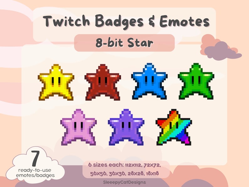 MARIO 8-BIT STAR Sub Badges & Emotes for Streamer | Emojis for Twitch ...