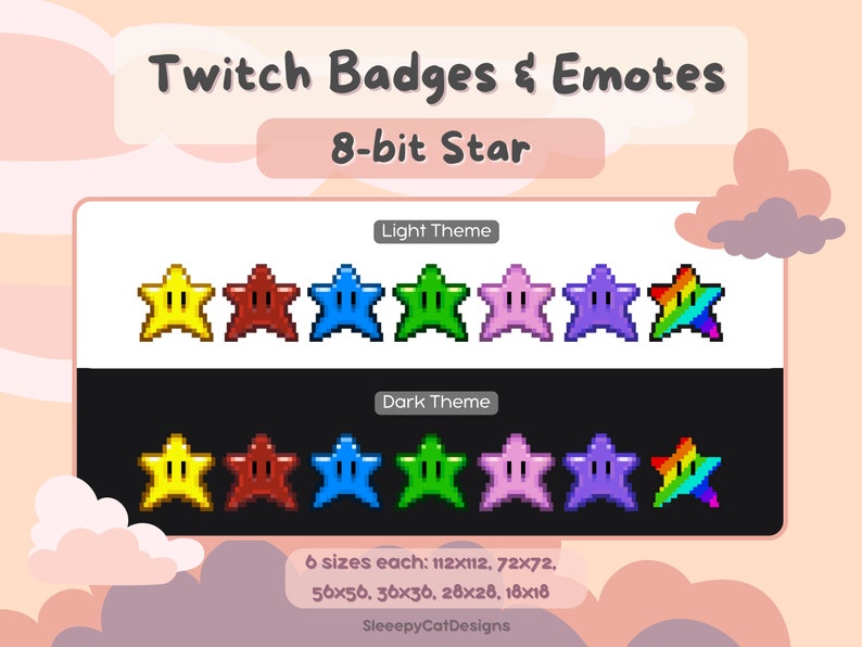 MARIO 8-BIT STAR Sub Badges & Emotes for Streamer | Emojis for Twitch ...