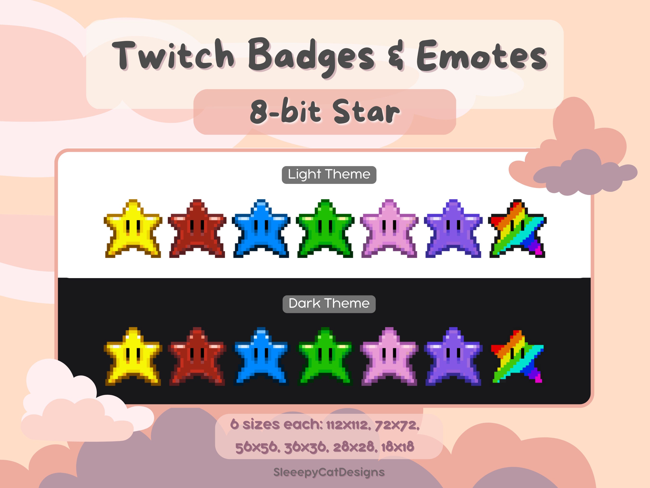 MARIO 8-BIT STAR Sub Badges & Emotes for Streamer Emojis for Twitch ...