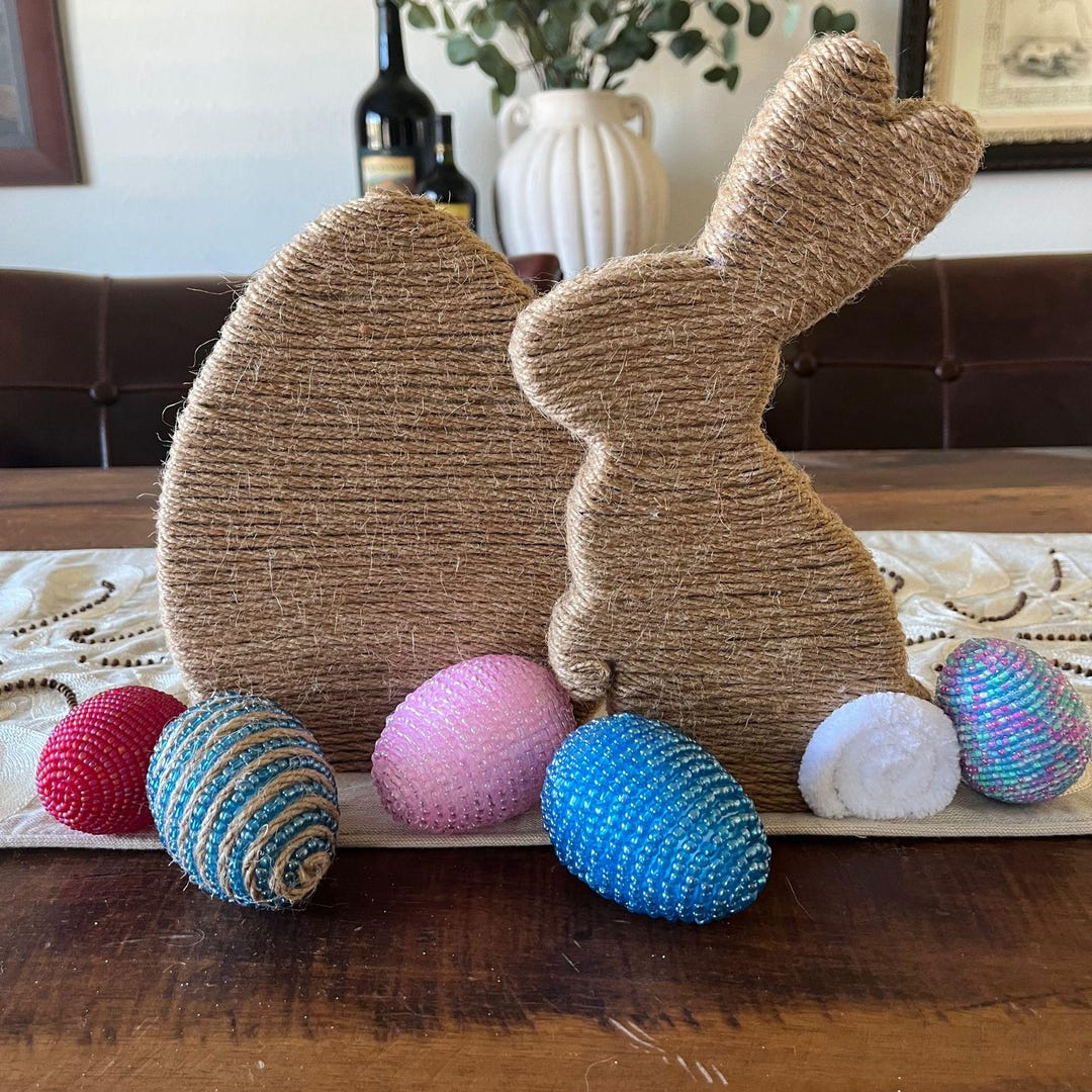 Jute Easter Bunny & Big Egg, Holiday Table Decor - Etsy
