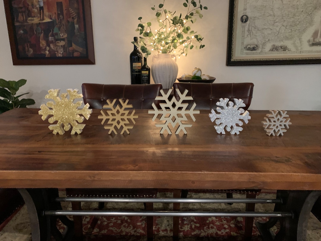 Snowflake Tabletop Decor, Festive Wood Cutouts - Etsy