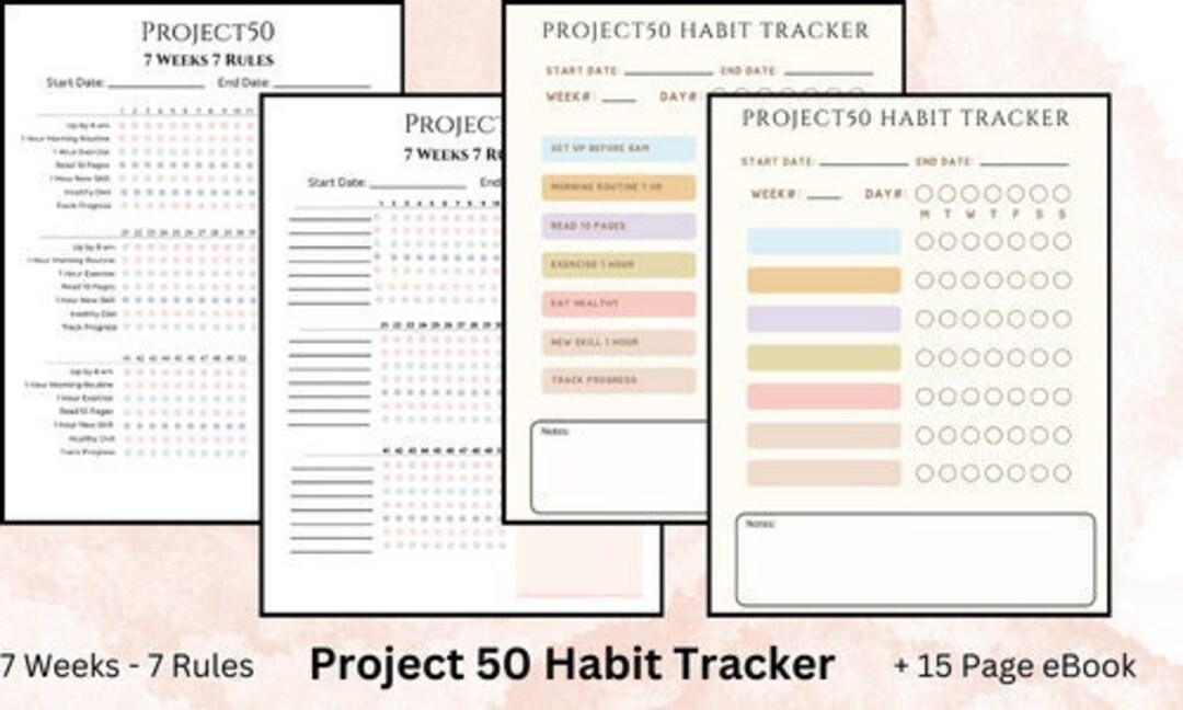 Project 50 Tracker | 50 Day Challenge Tracker | Habit Tracker | Project ...