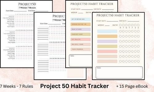 Project 50 Tracker | 50 Day Challenge Tracker | Habit Tracker | Project ...