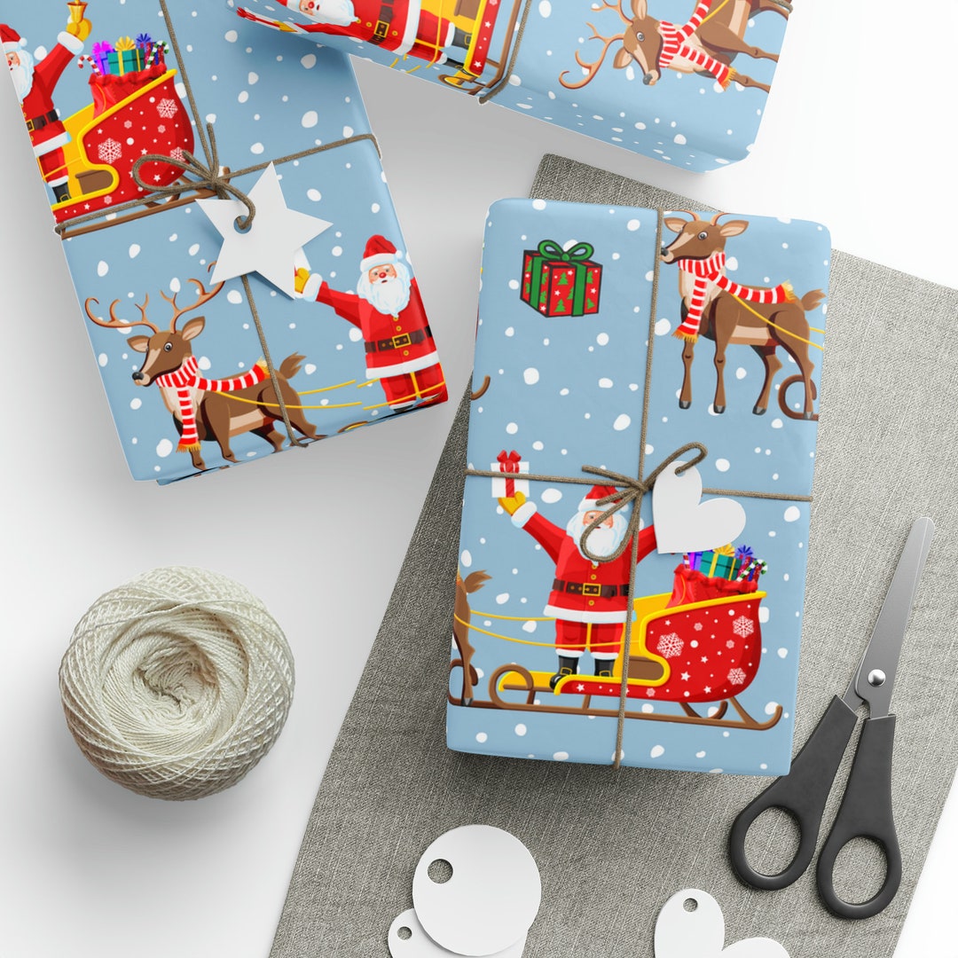 Santa Sled Christmas Wrapping Paper | Holiday Gift Wrap | Cute Gift ...