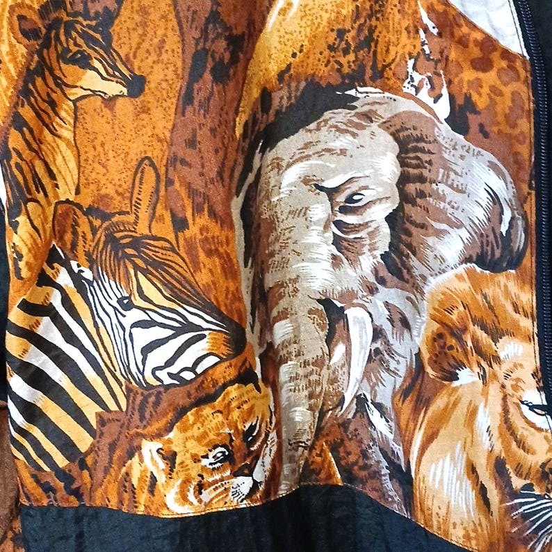 Vintage 80s Animal Jungle Print Windbreaker With Shoulder Pads - Etsy