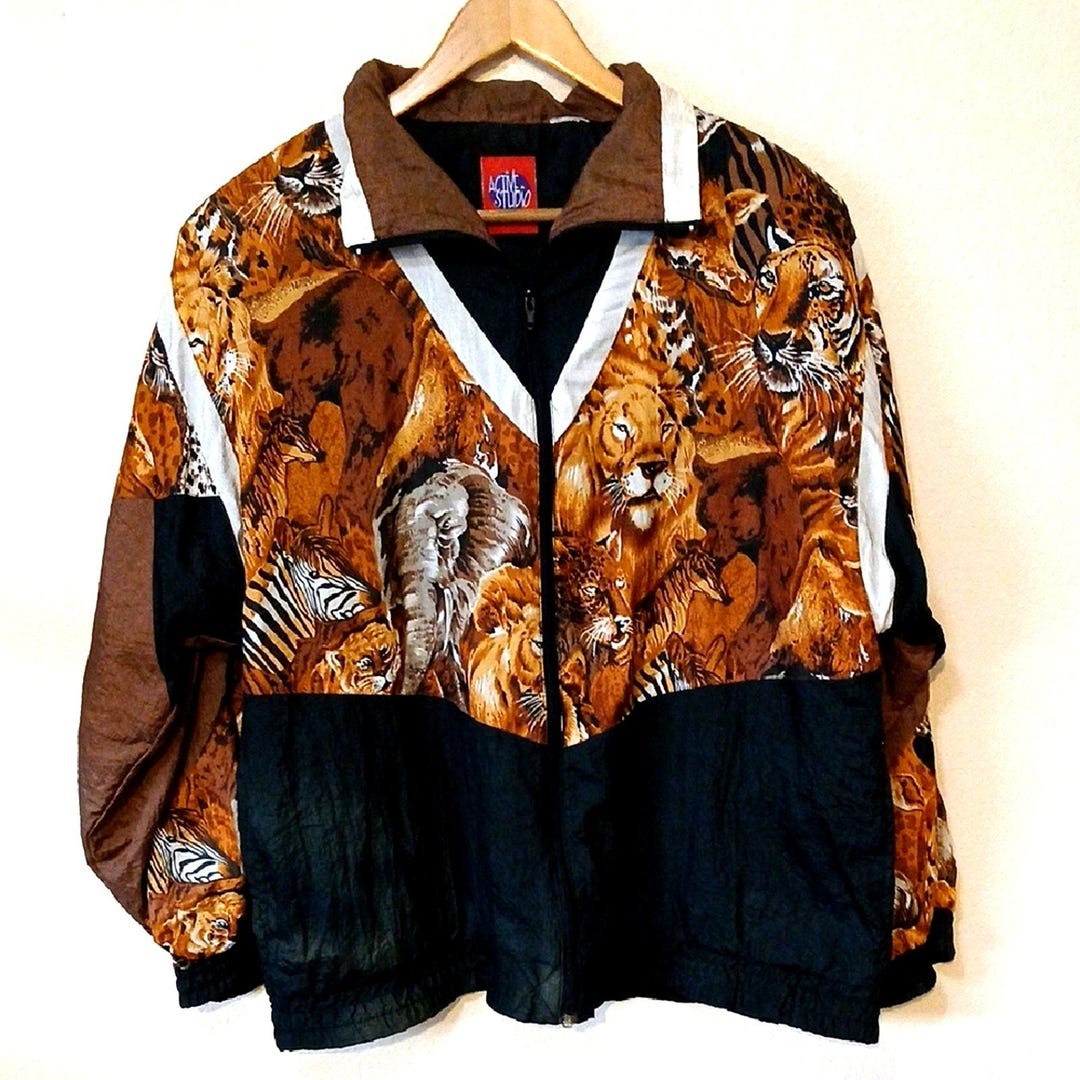 Vintage 80s Animal Jungle Print Windbreaker With Shoulder Pads - Etsy